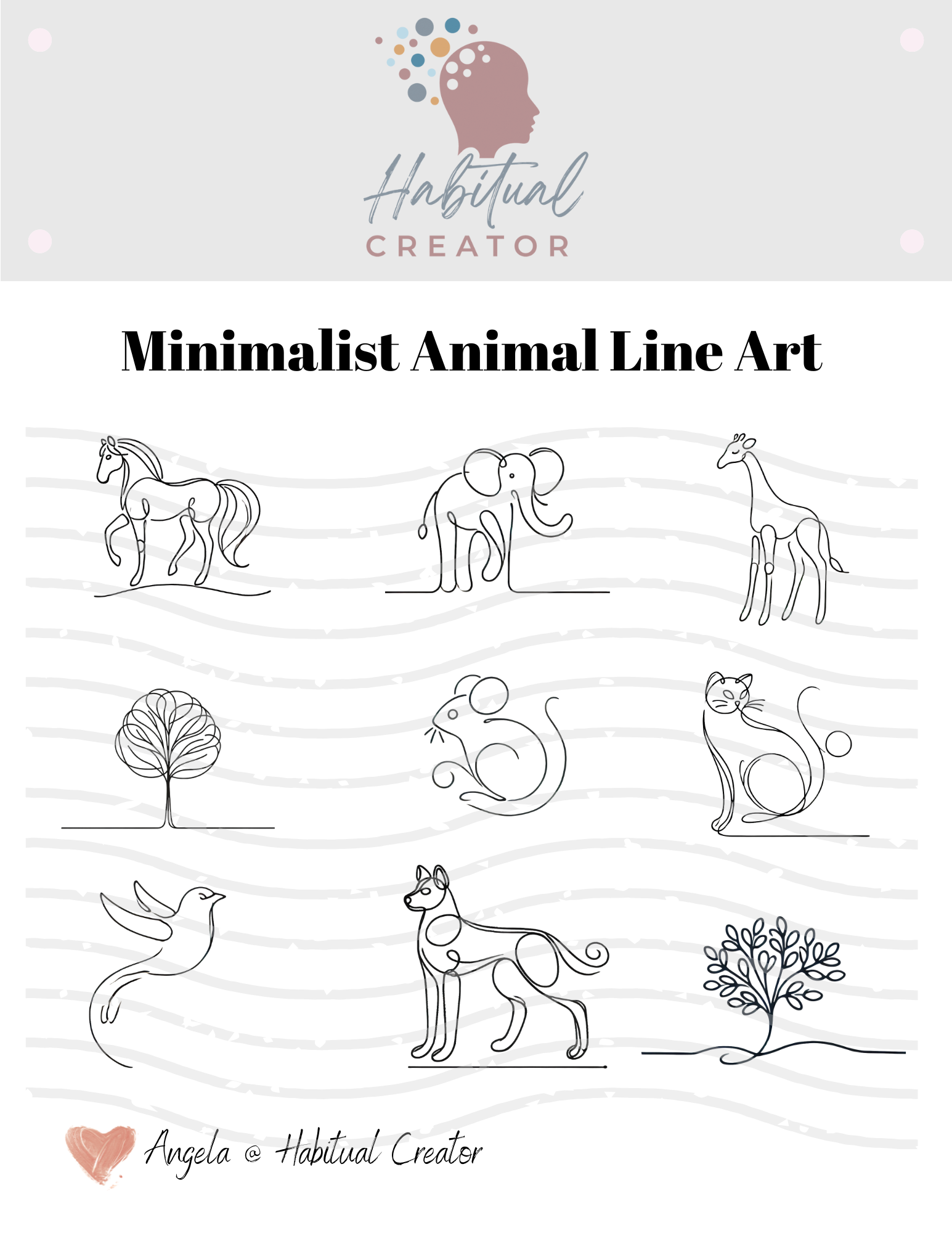Single-Line Animal Art Set: Minimalist Continuous Line Drawings ...